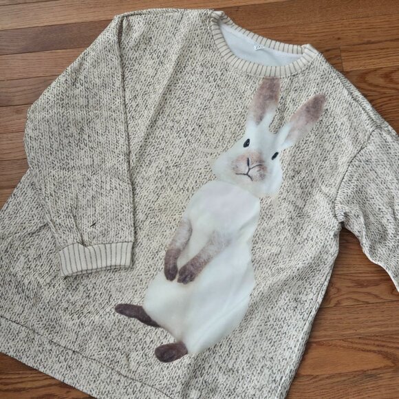 Temu | Sweaters | Brand New Bunny Rabbit Print Sweatertemu Womens Size ...